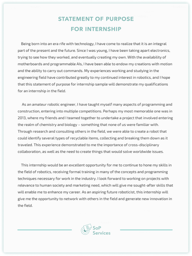 Statement Of Purpose For Internship Sample Ovasgstickers